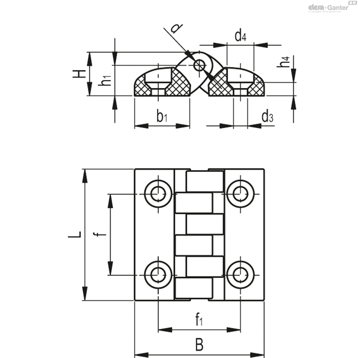 CFTX-SH Hinges Pass-through holes for countersunk head screws