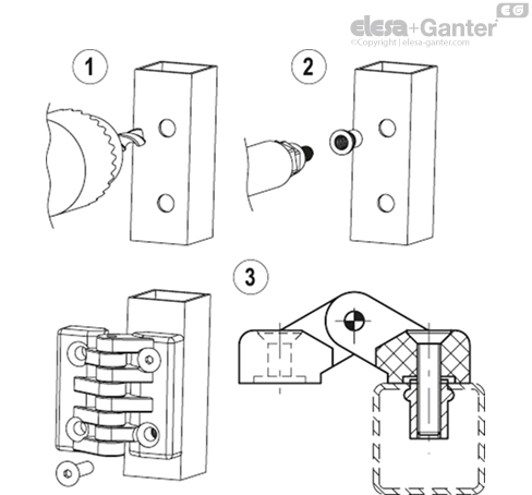 CFA-p-SH Hinges Threaded studs and pass-through holes for countersunk ...